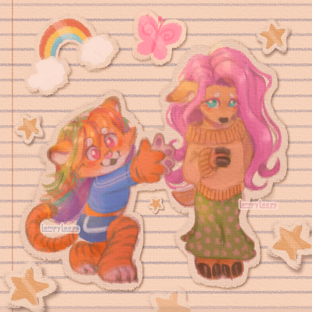 #3601806 - safe, artist:lompyloops, fluttershy, rainbow dash, big cat ...