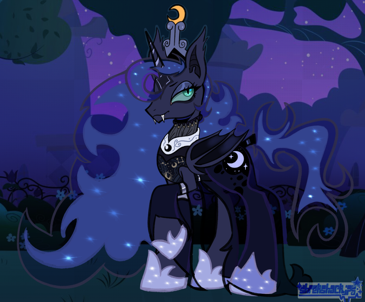 #3621126 - safe, artist:shrekshackjpeg, princess luna, alicorn, bat ...