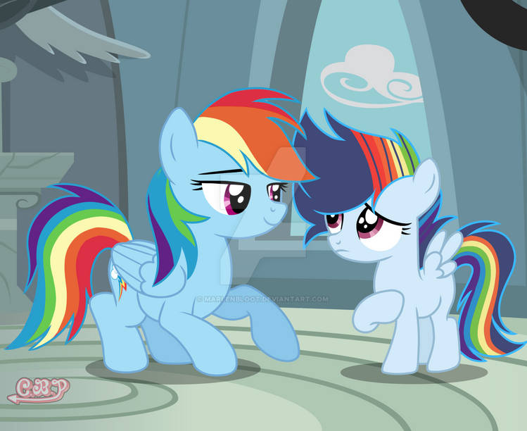 #3621575 - oc name needed, safe, artist:marlenbloot, rainbow dash, oc, pegasus, pony, g4 ...