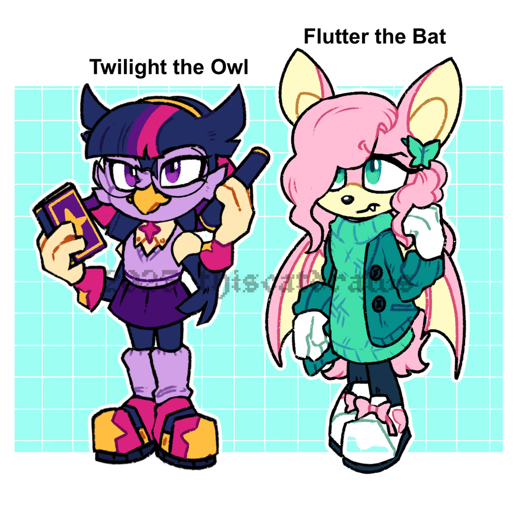 #3616414 - safe, artist:thiscatdraws, fluttershy, twilight sparkle, bat ...