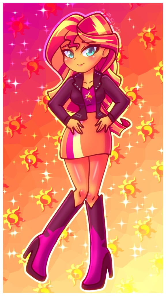 #3616496 - safe, artist:slv-rbz, sunset shimmer, human, equestria girls, g4, blushing, boots ...