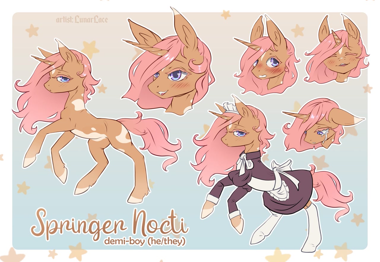 #3617957 - safe, artist:lunarlacepony, oc, oc only, oc:springen nocti, pony, unicorn, blushing ...