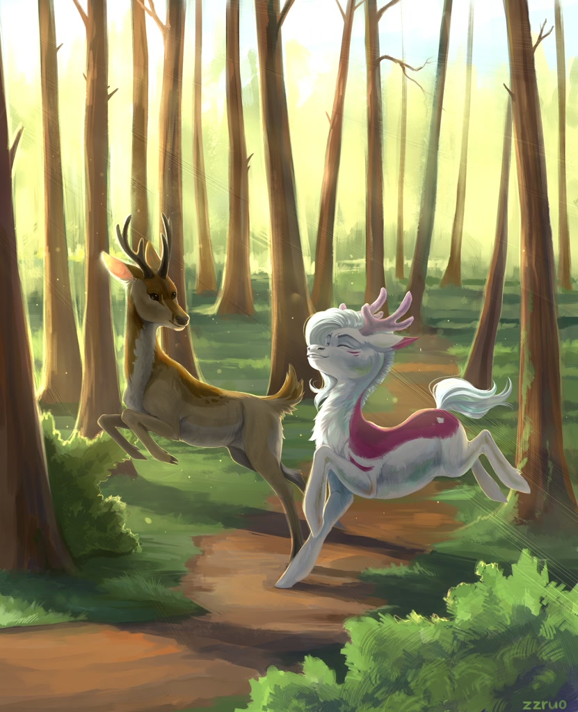 #3618368 - safe, artist:zzruo, oc, oc only, deer, deer pony, hybrid, original species, pony ...