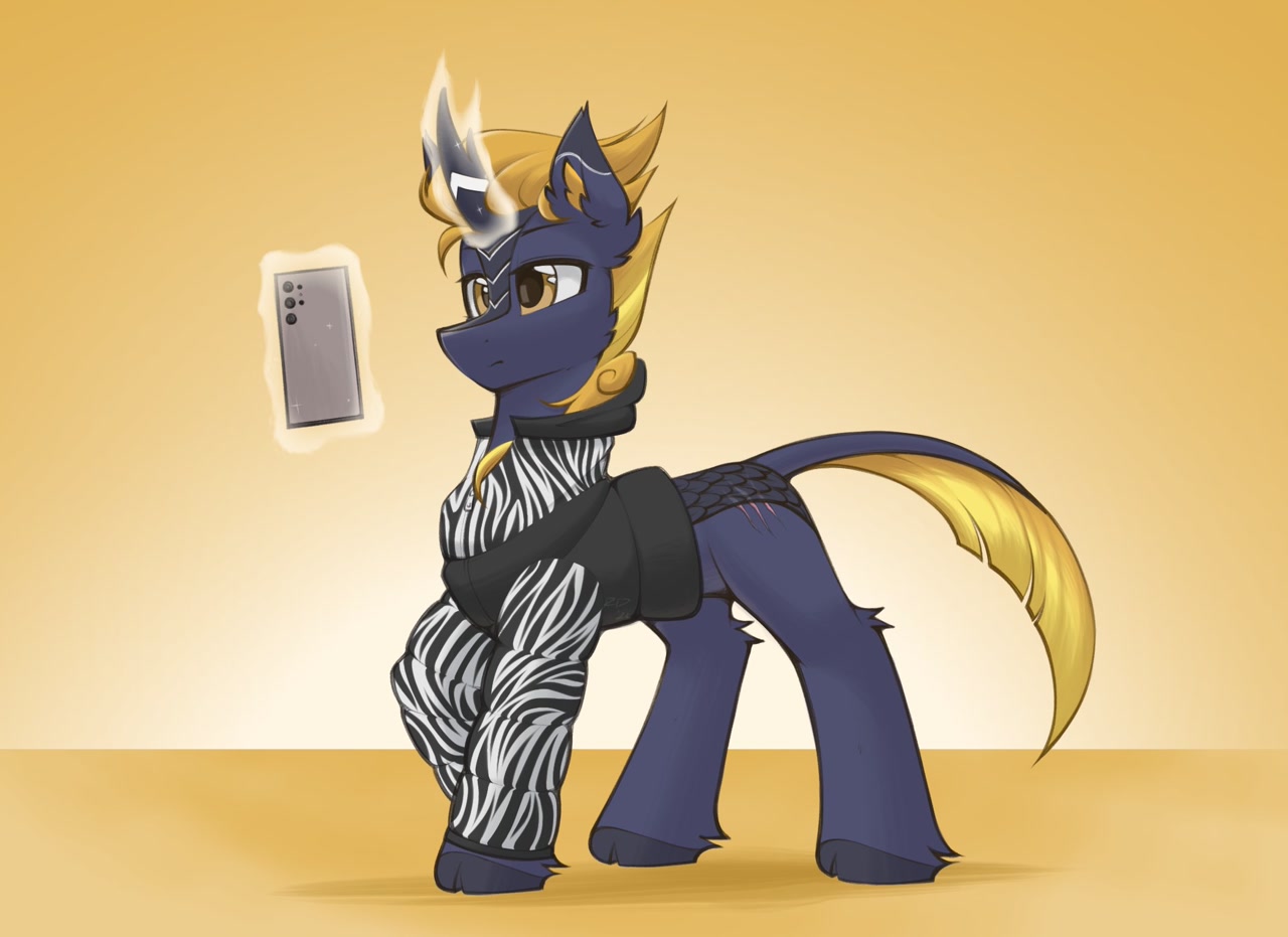 #3638401 - safe, artist:rieyadraws, oc, oc only, oc:forest bluewind, kirin, pony, cellphone ...