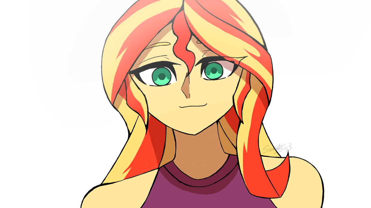 #3639347 - safe, artist:sunsetzg3, sunset shimmer, equestria girls, g4, bare shoulders, bust ...