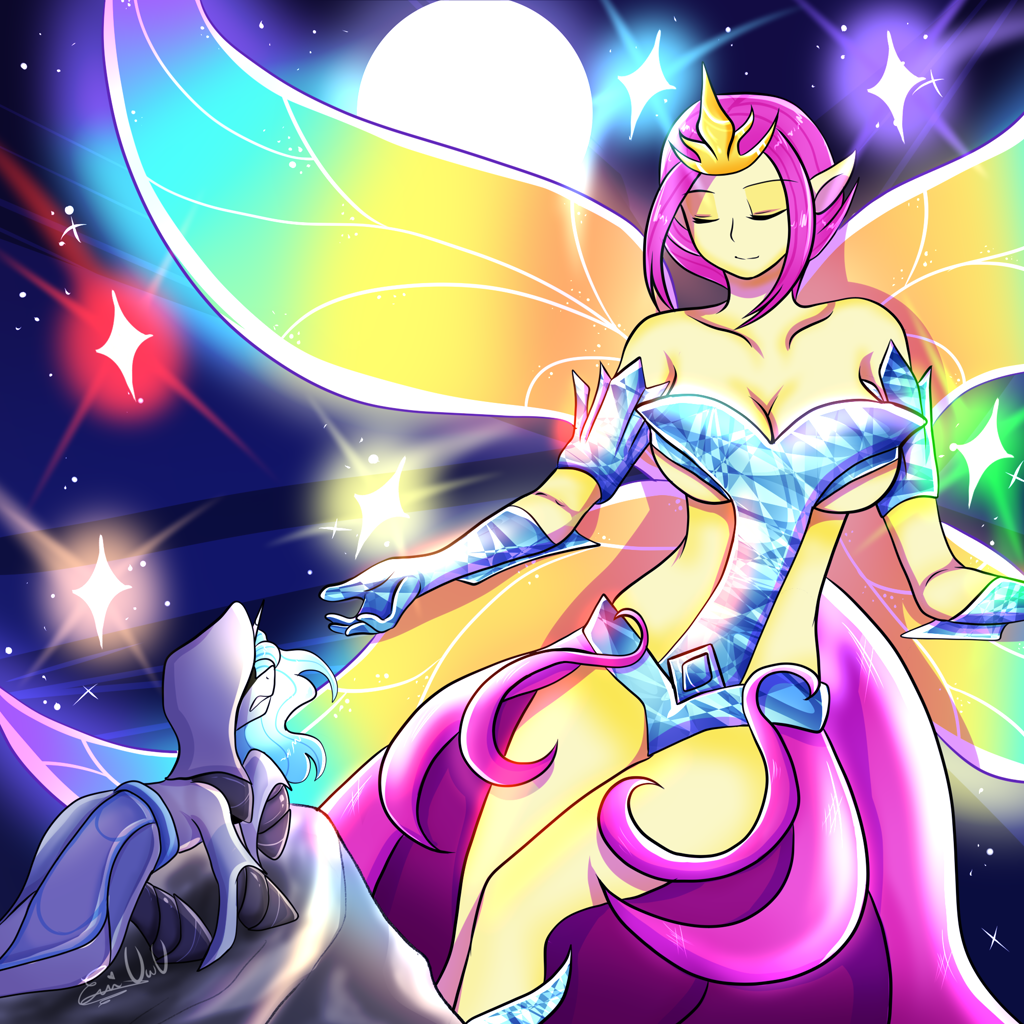 #3644366 - safe, artist:eniartuwu, oc, oc:journer, angel, human, pony, unicorn, blue hair ...