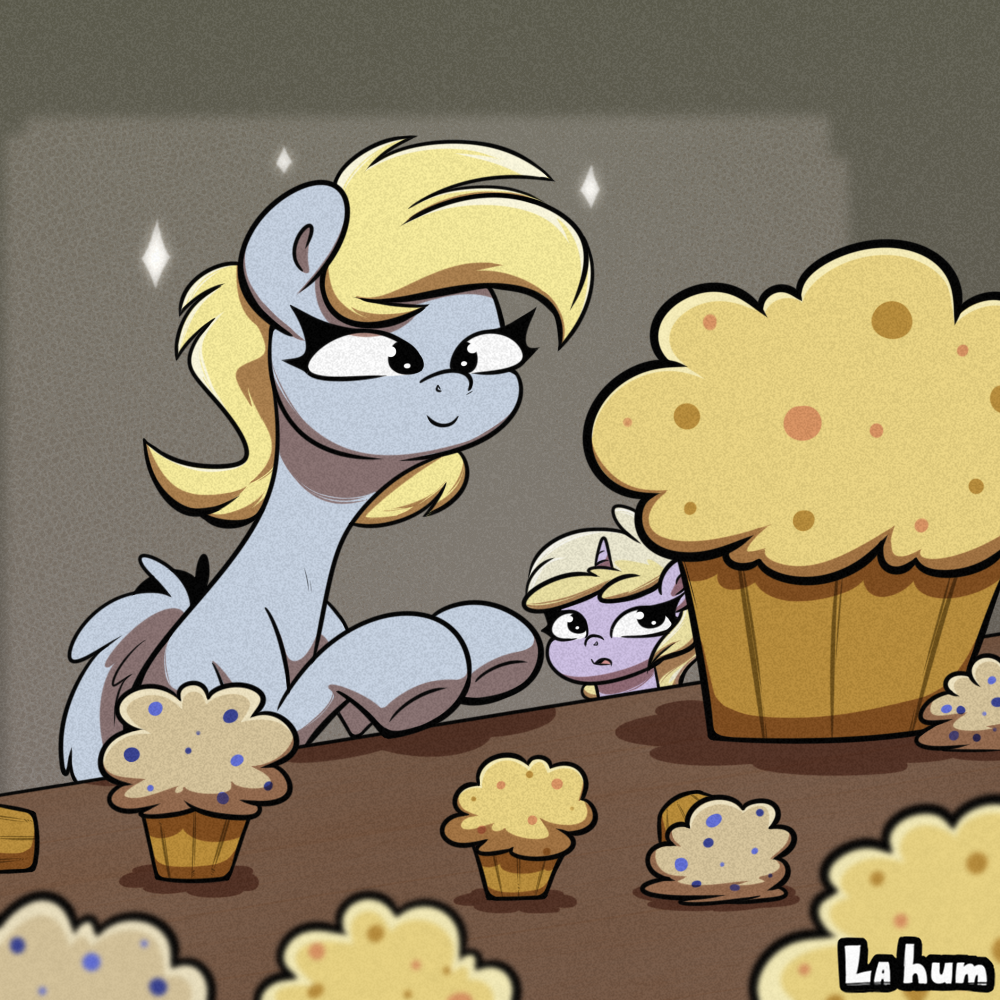 #3648004 - safe, artist:la hum, derpy hooves, dinky hooves, pegasus ...