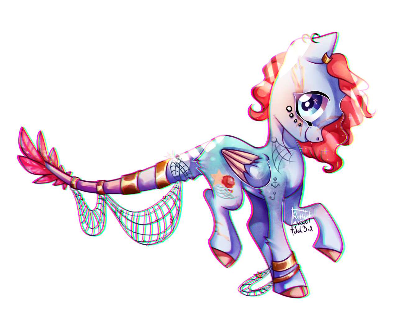 #3636550 - safe, artist:rottengotika, oc, oc only, oc:koral, pegasus, pony, bracelet, chromatic ...