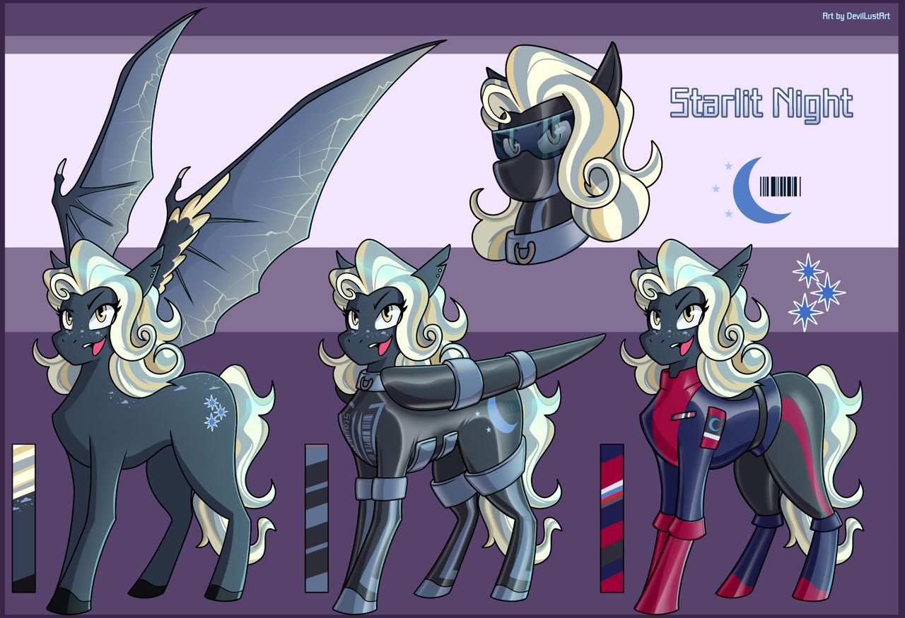 #3638016 - safe, artist:devillustart, oc, oc only, oc:starlit night, bat pony, alternate ...