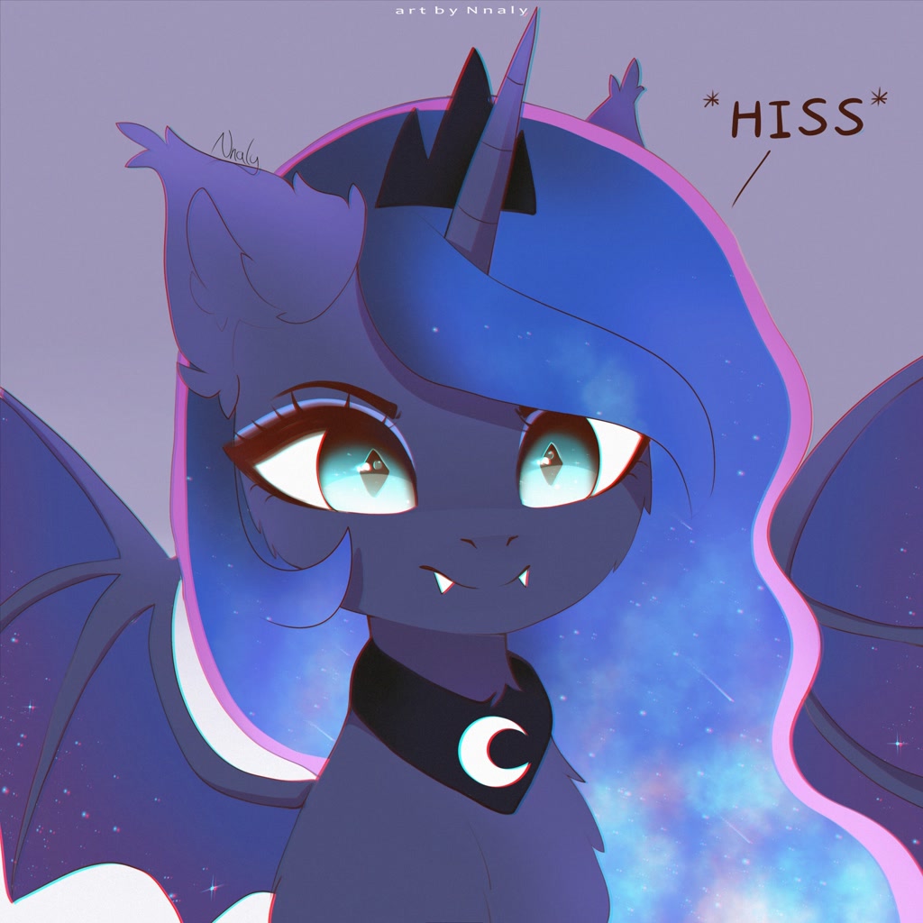 #3677001 - safe, artist:nnaly, princess luna, alicorn, bat pony, bat ...