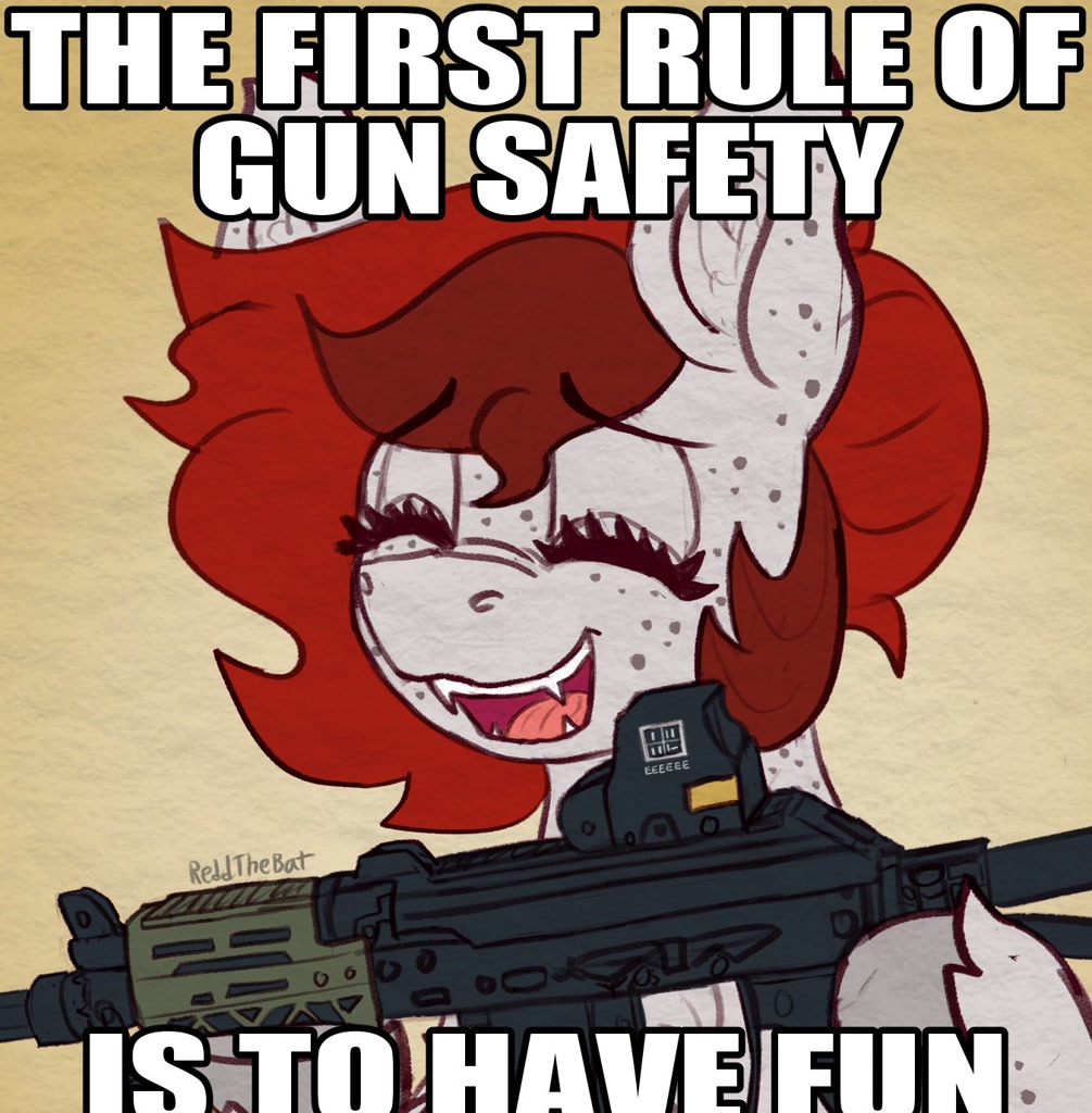 #3677934 - safe, artist:reddthebat, oc, oc only, oc:reddthebat, bat pony, pony, aks-74u, bat ...