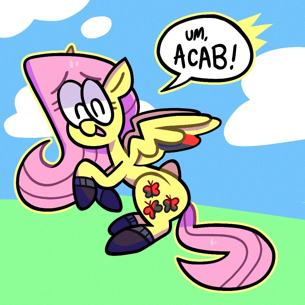 #3679745 - safe, artist:cordeiius, fluttershy, oc, oc only, pegasus, pony, g4, acab, anarchism ...