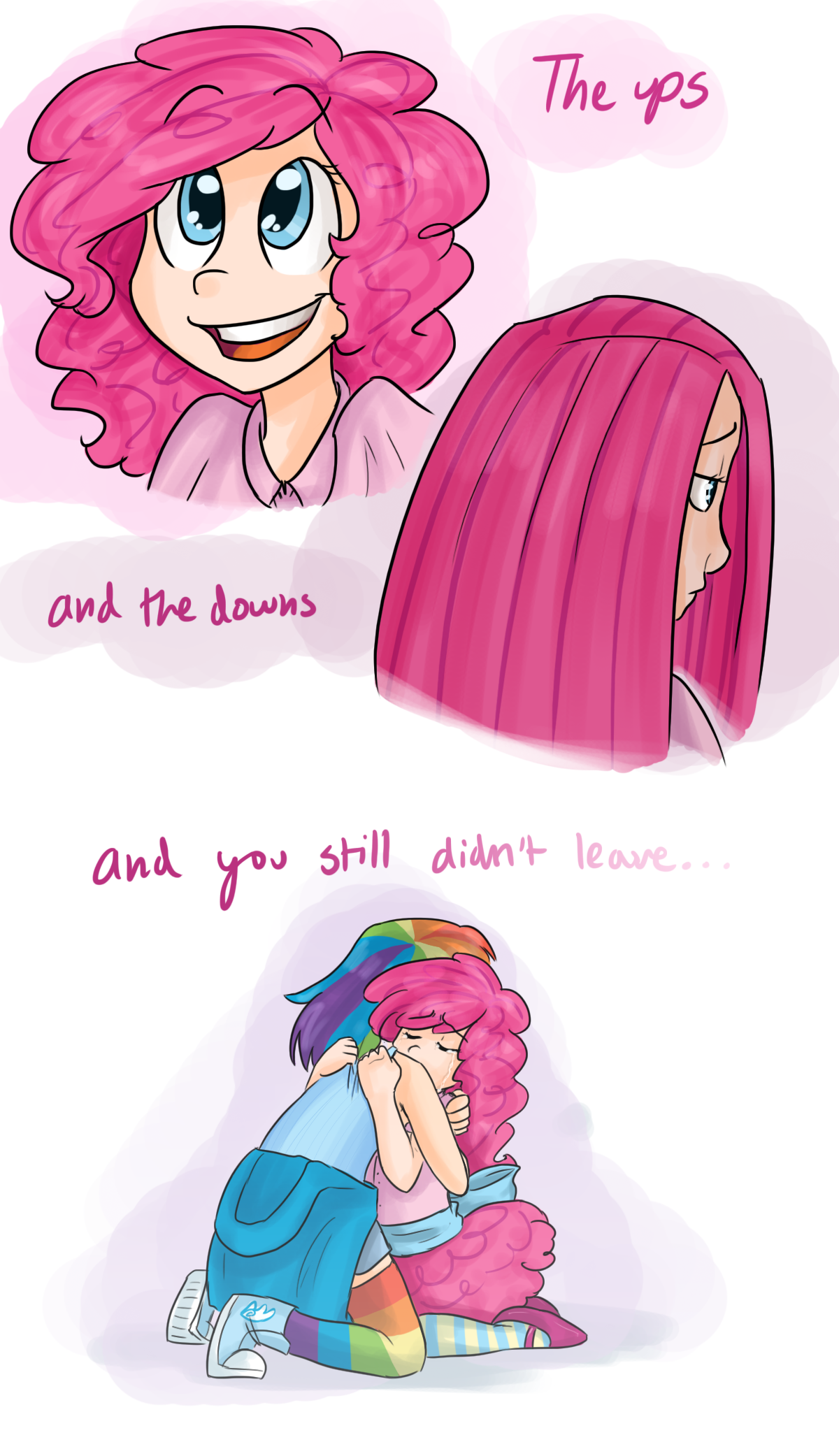 #121617 - safe, artist:mishachanx, pinkie pie, rainbow dash, human ...