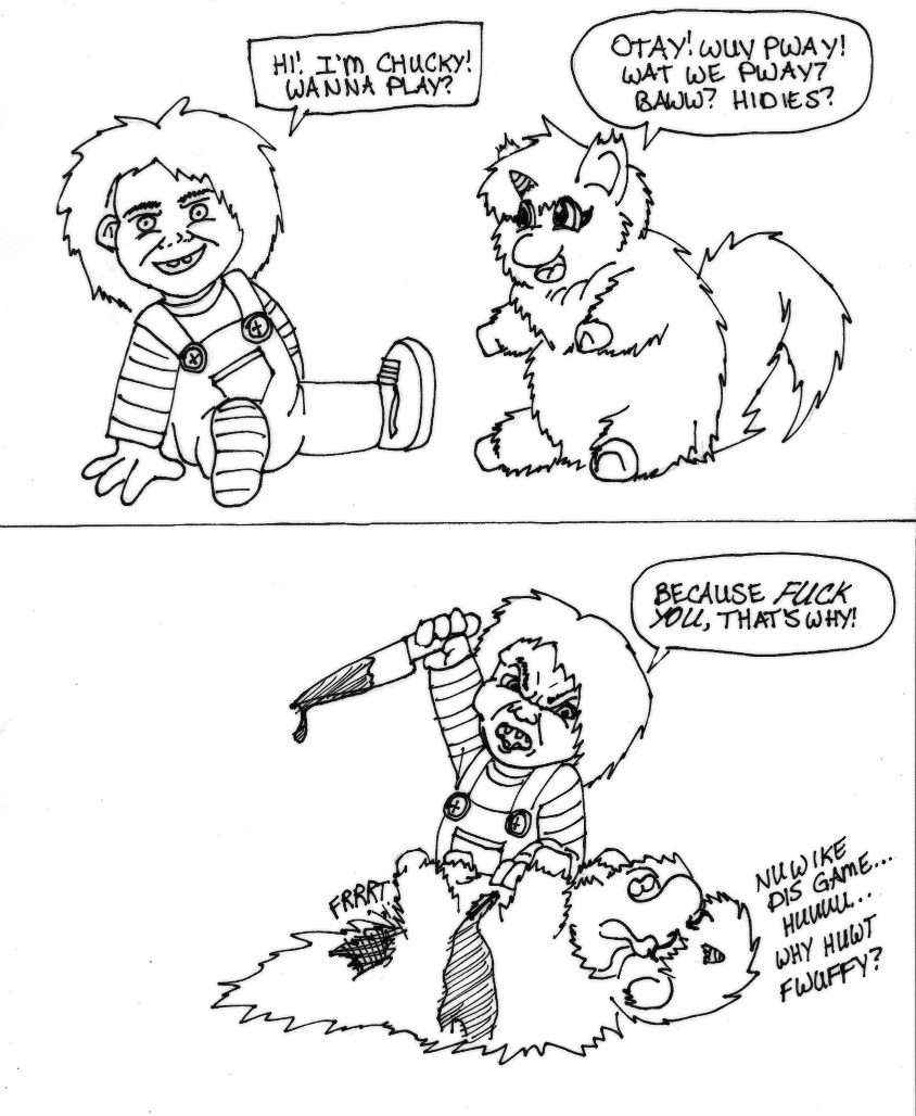 #138220 - grimdark, fluffy pony, 2 panel comic, blood, child's play ...