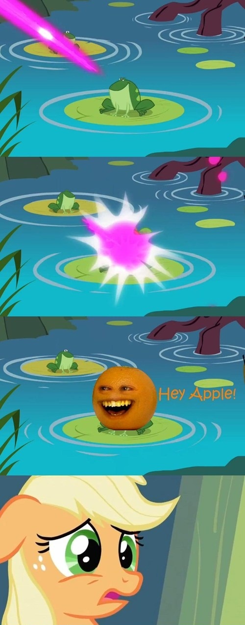 #159556 - safe, applejack, frog, g4, annoying orange, comic, meme ...
