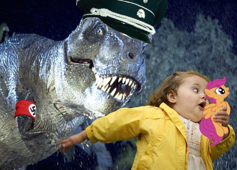#166620 - safe, scootaloo, dinosaur, tyrannosaurus rex, nazi, swastika ...