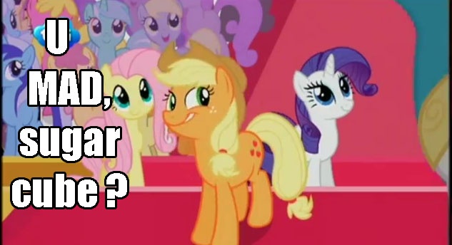 #186483 - safe, applejack, grin, image macro, trollface, trolling ...