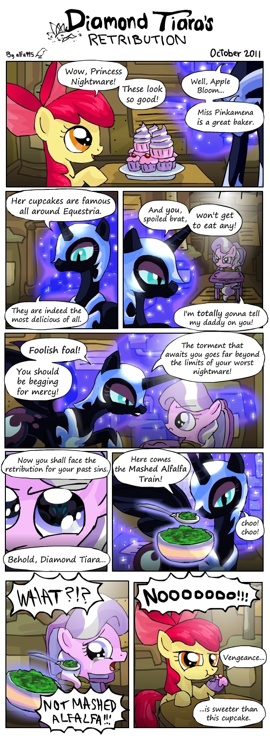 #9954 - safe, artist:alfa995, apple bloom, diamond tiara, nightmare ...