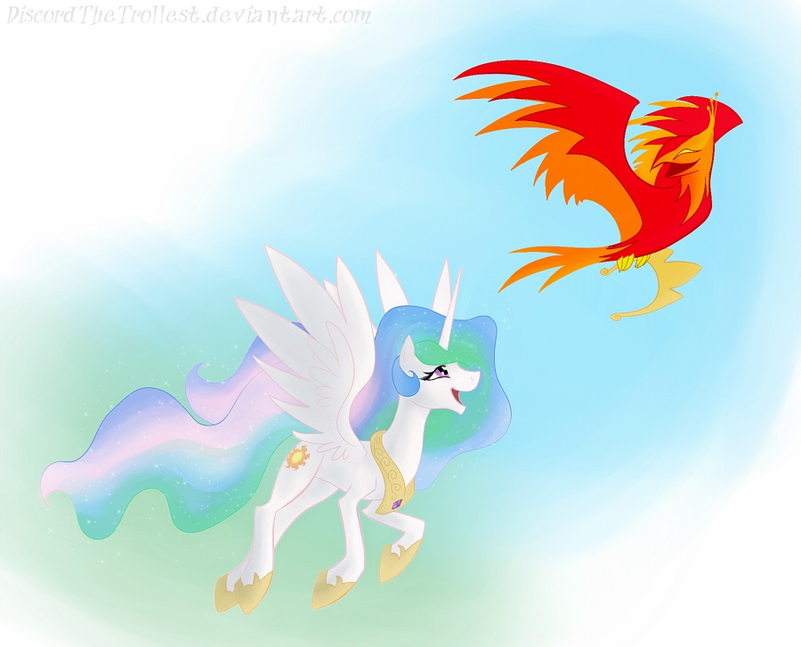 #12378 - safe, artist:discordthetrollest, philomena, princess celestia ...
