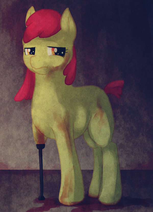#26345 - semi-grimdark, artist:elkaart, apple bloom, earth pony, pony ...