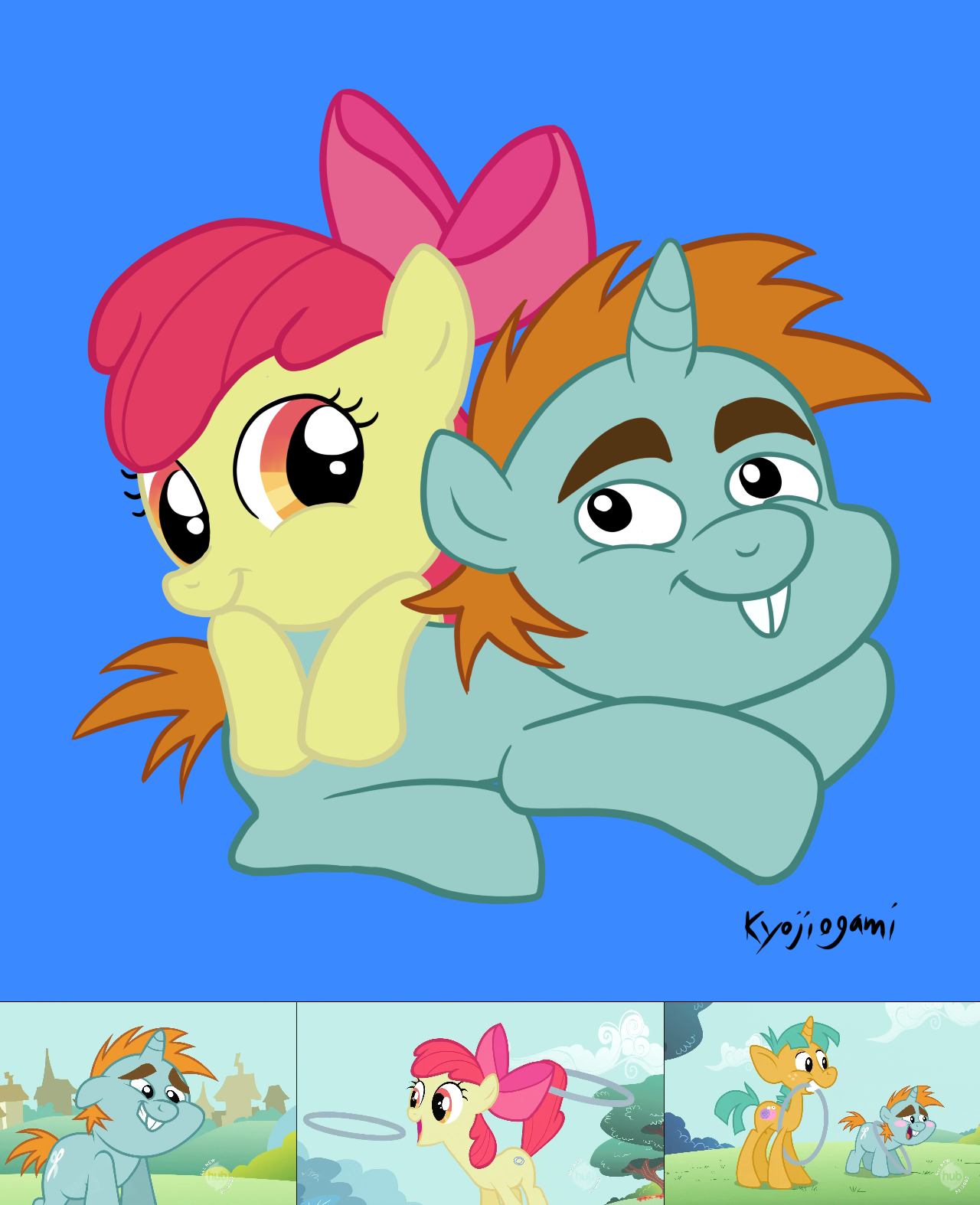 #53284 - safe, artist:kyojiogami, apple bloom, snips, earth pony, pony, g4, female, male ...