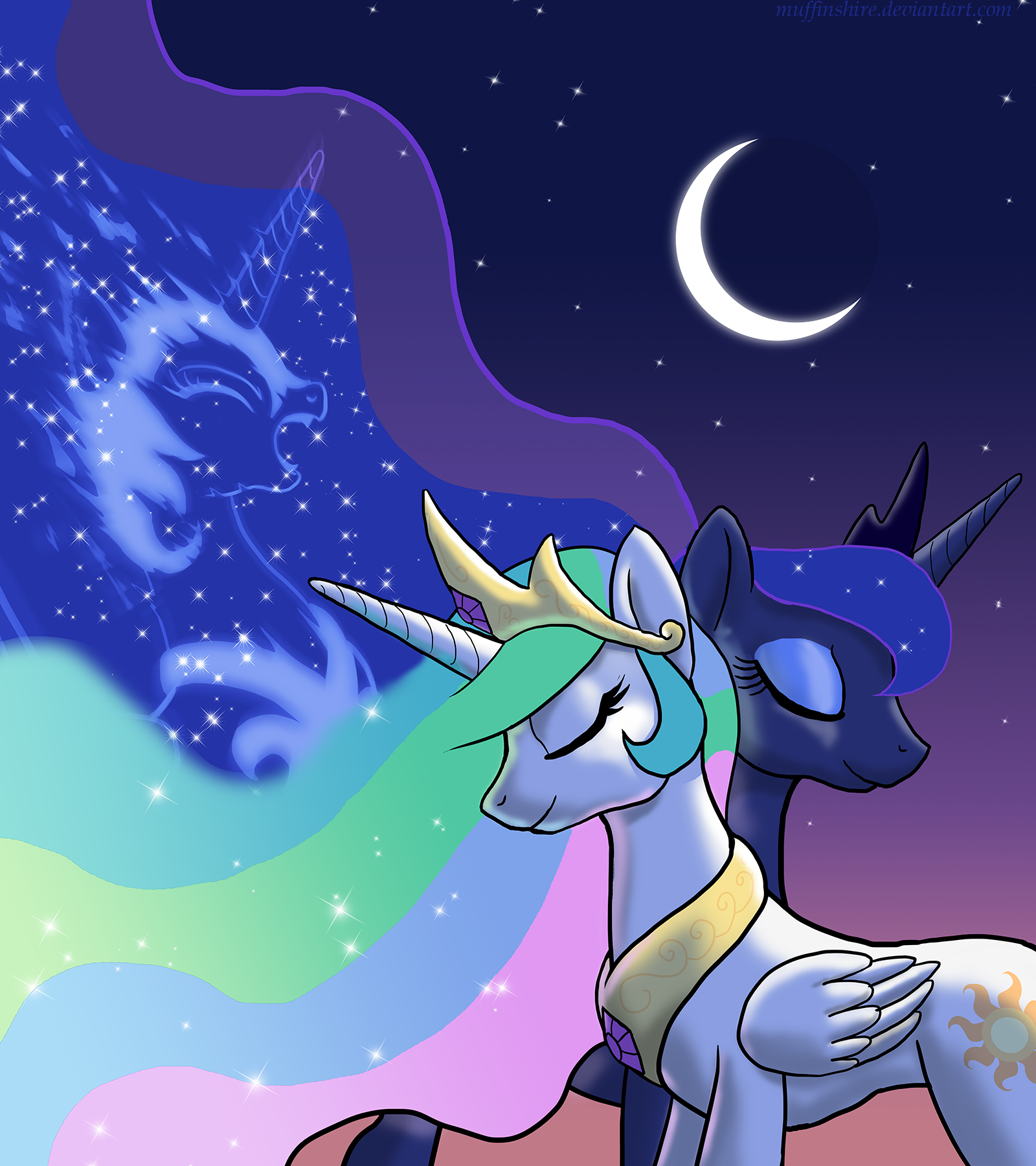 #86156 - safe, artist:muffinshire, nightmare moon, princess celestia ...