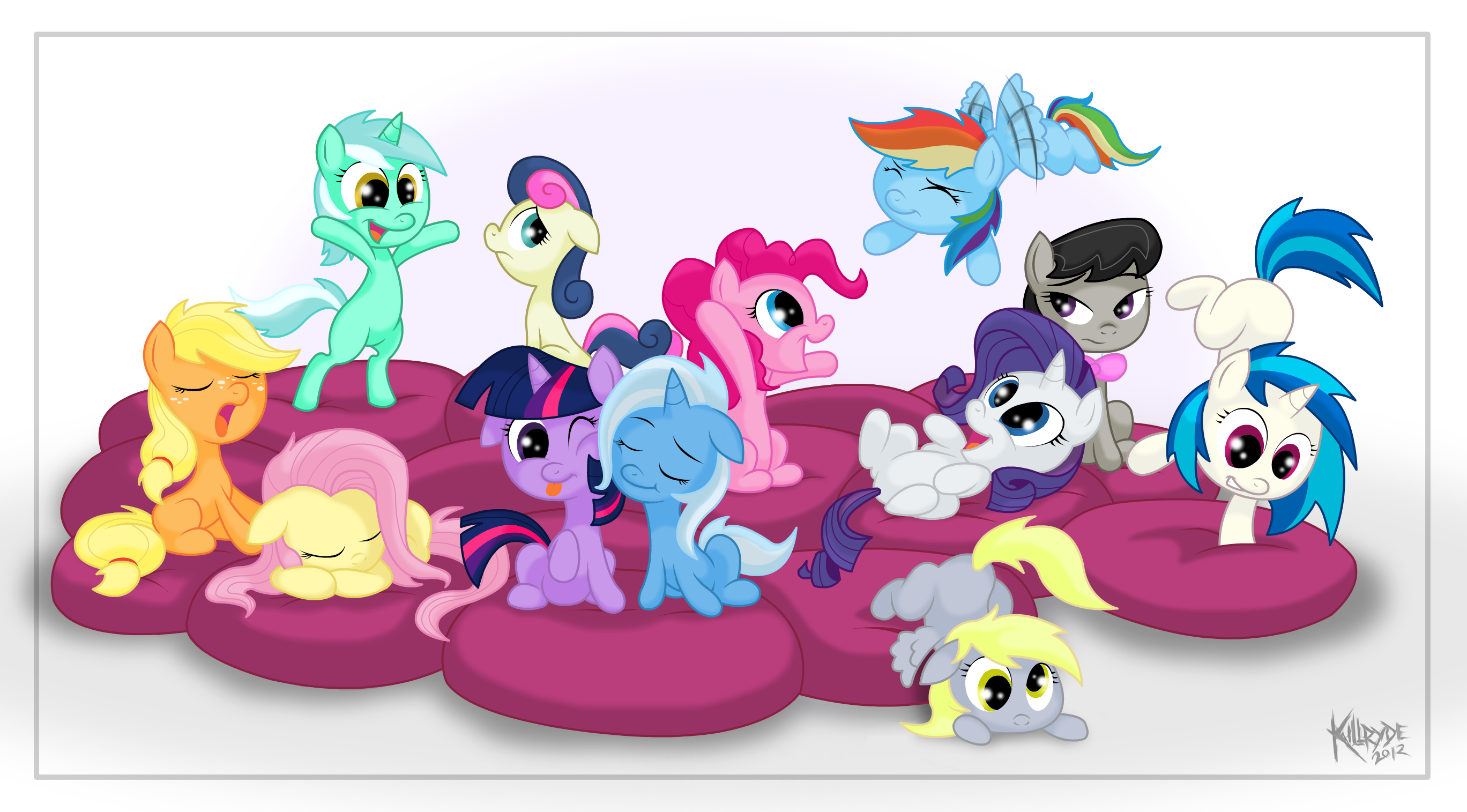 #66622 - safe, artist:killryde, applejack, bon bon, derpy hooves, dj ...