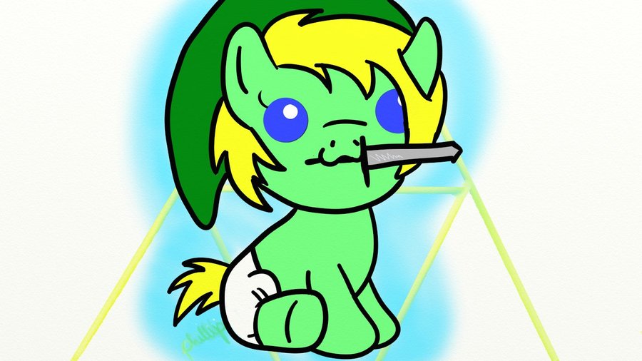 #227766 - safe, artist:otterpopphillip, baby, diaper, foal, link, sword ...