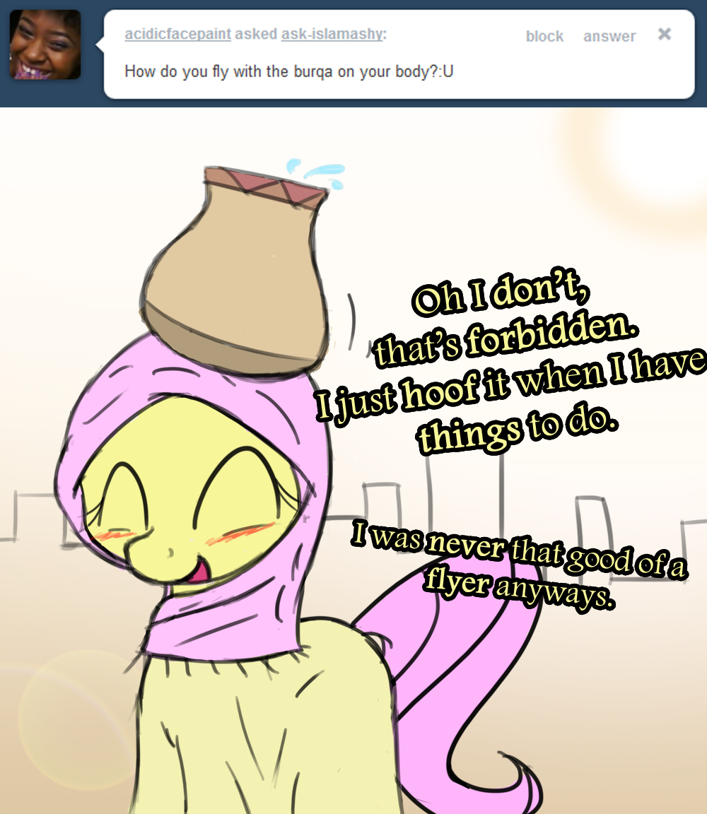 #453084 - safe, fluttershy, ask islamashy, g4, female, hijab, islam ...
