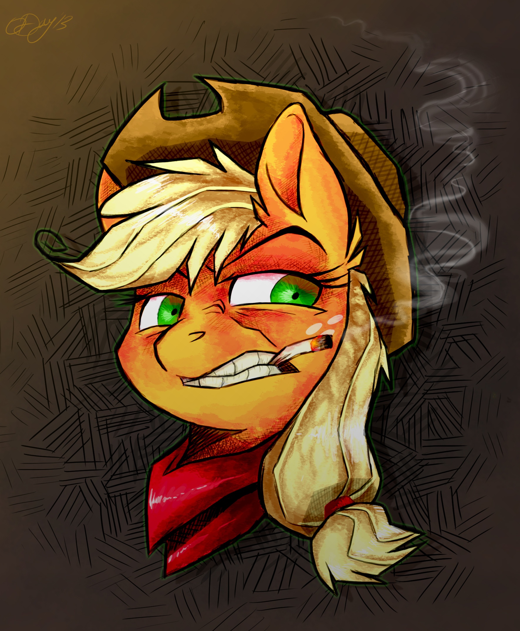 #444318 - safe, artist:graystripe64, applejack, badass, bandana, bust ...