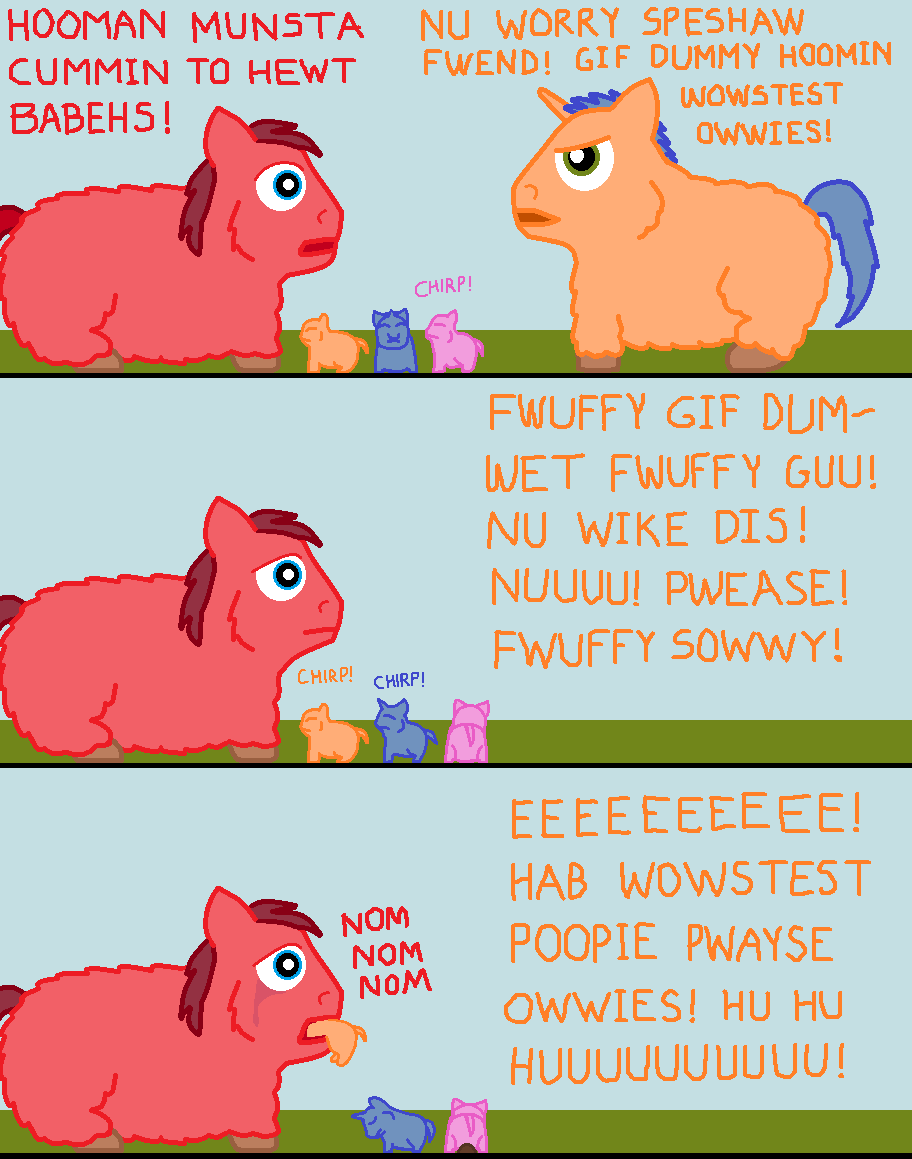 #487614 - semi-grimdark, artist:bogie, fluffy pony, abuse, cannibalism ...