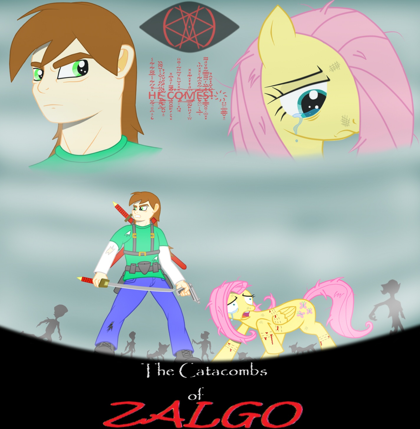 #270707 - grimdark, artist:nb1k, fluttershy, oc, human, pegasus, pony ...