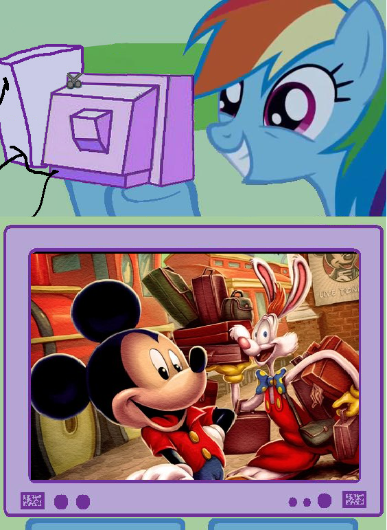 #306553 - safe, rainbow dash, g4, disney, excited, exploitable meme, mickey mouse, roger rabbit ...