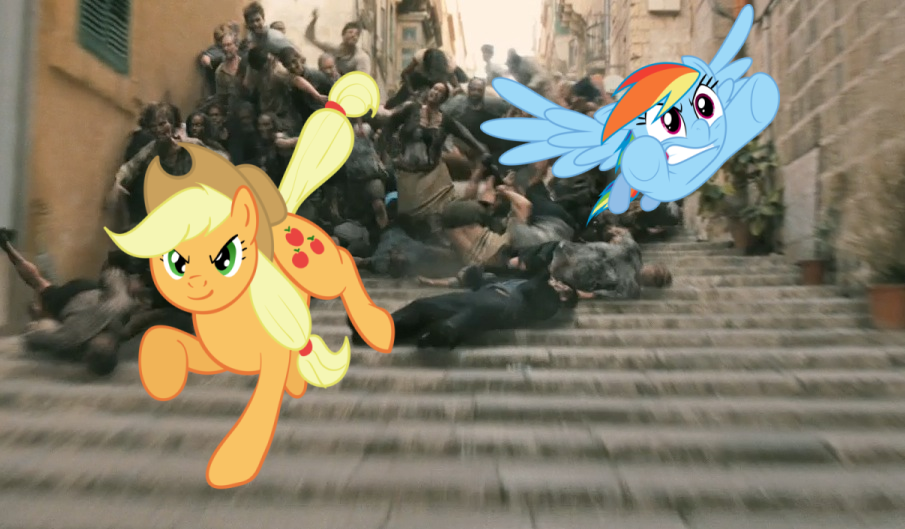 #354557 - semi-grimdark, applejack, rainbow dash, zombie, world war z ...