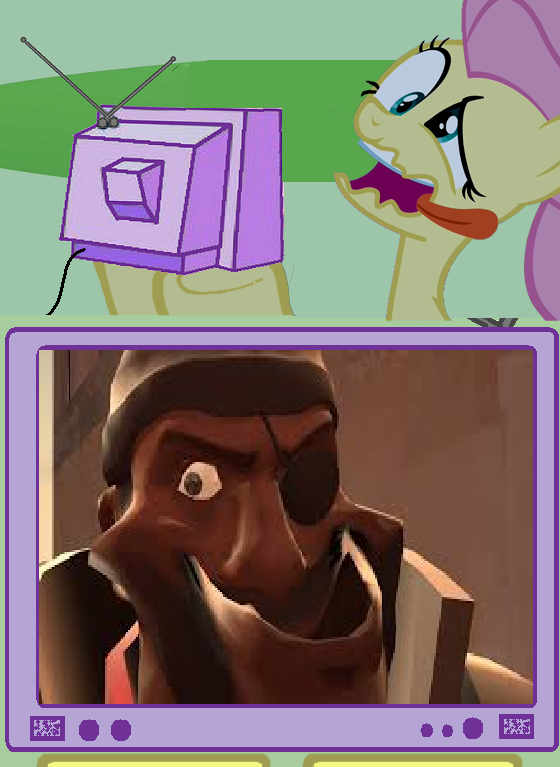 #340517 - safe, fluttershy, g4, demoman, demoman (tf2), derp ...