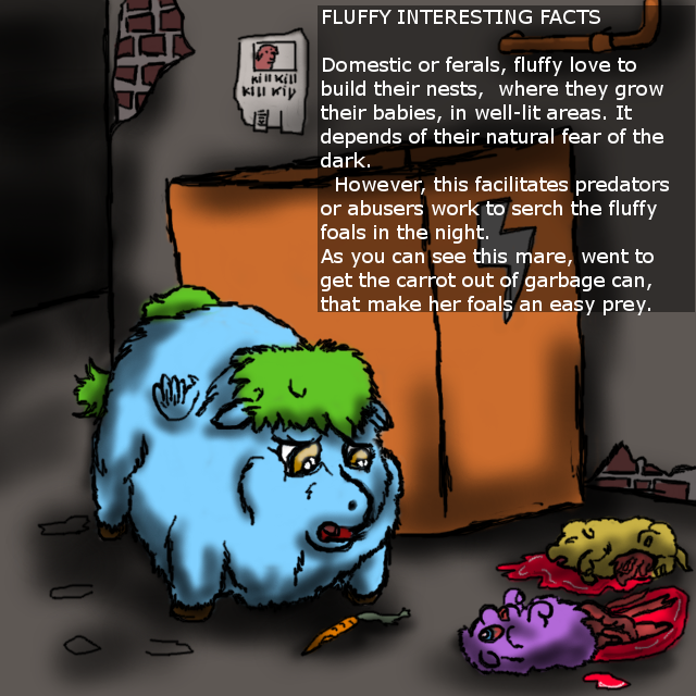 #404871 - grimdark, grotesque, fluffy pony, alley, blood, feral fluffy ...