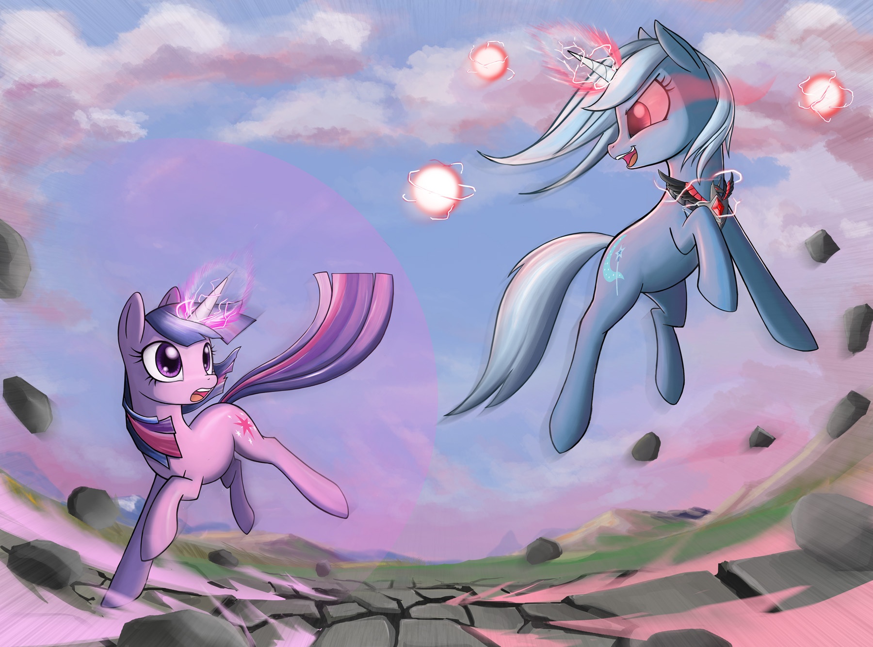 #430228 - safe, artist:geminas0wng, trixie, twilight sparkle, g4, magic ...