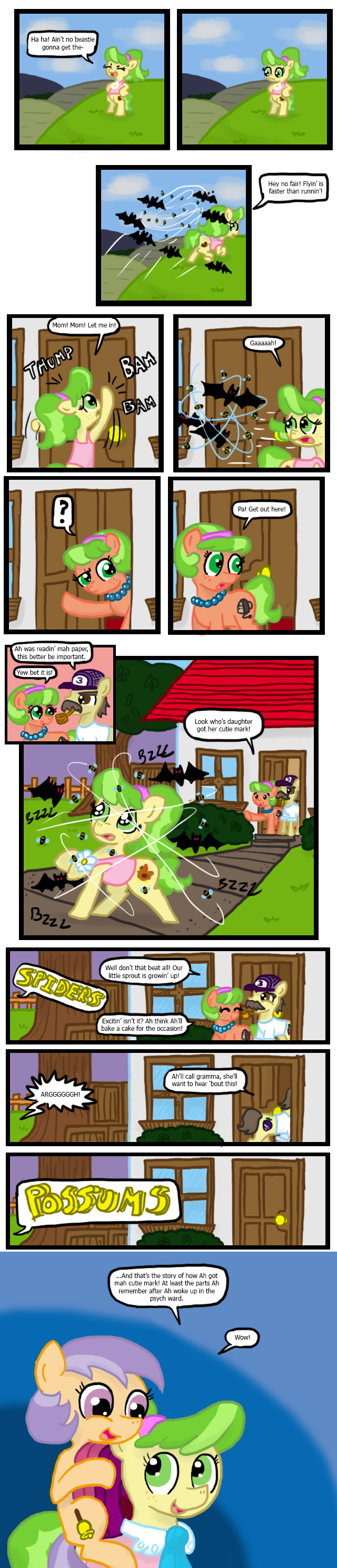 #547908 - safe, artist:ficficponyfic, chickadee, ms. peachbottom, oc ...