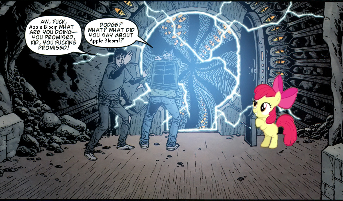 #572603 - grimdark, edit, apple bloom, demon, human, somepony to watch ...