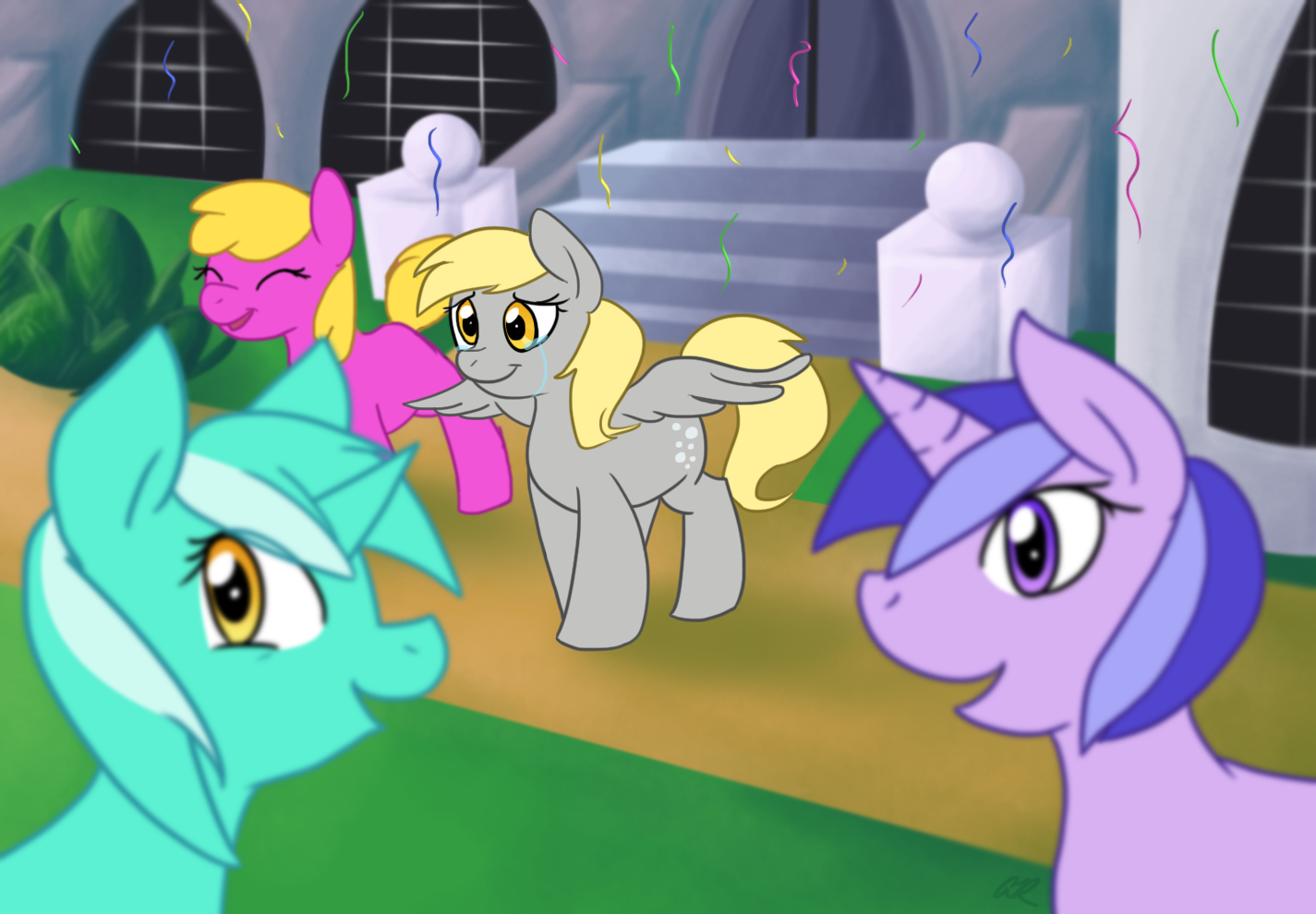 #575130 - safe, artist:slushiowl, cherry berry, derpy hooves, lyra ...