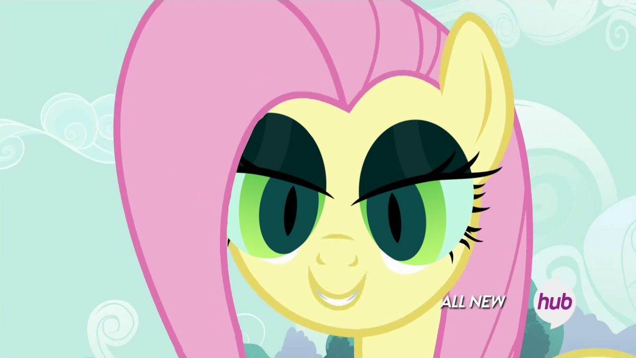 #565470 - safe, edit, screencap, fluttershy, queen chrysalis, changeling, g4, female, hub logo ...