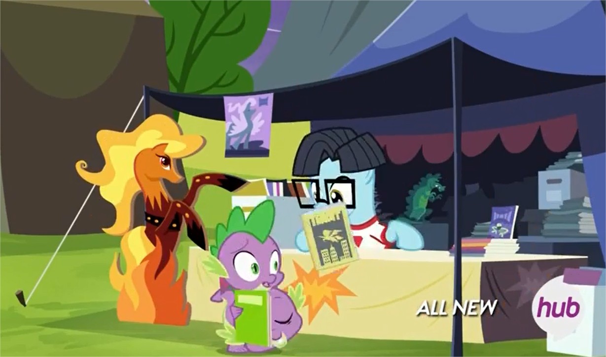 #604944 - safe, screencap, flare de mare, spike, splash panel, kaiju ...