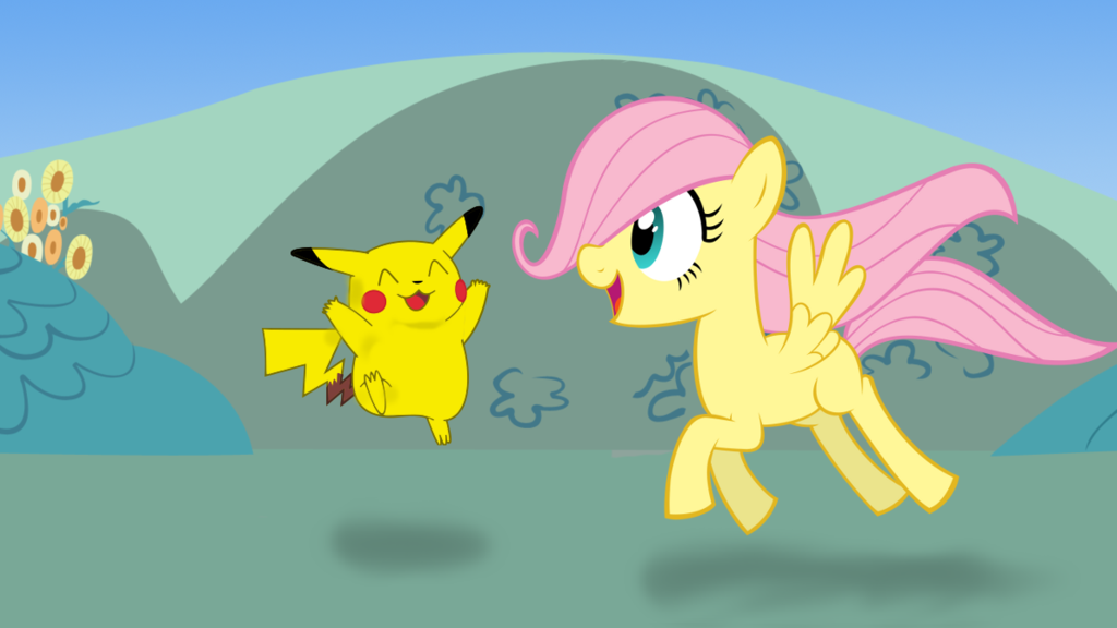 #650289 - safe, artist:brony-pete1, fluttershy, pikachu, g4, younger ...