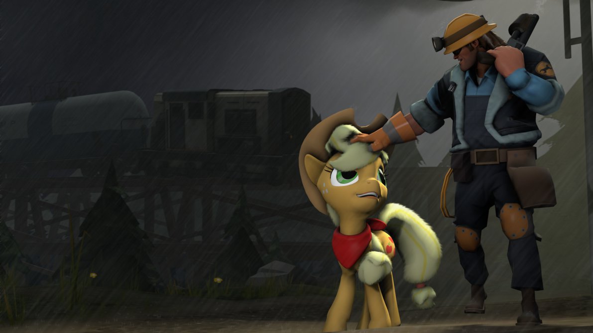 #671450 - safe, applejack, g4, 3d, engineer, engineer (tf2), friendship ...