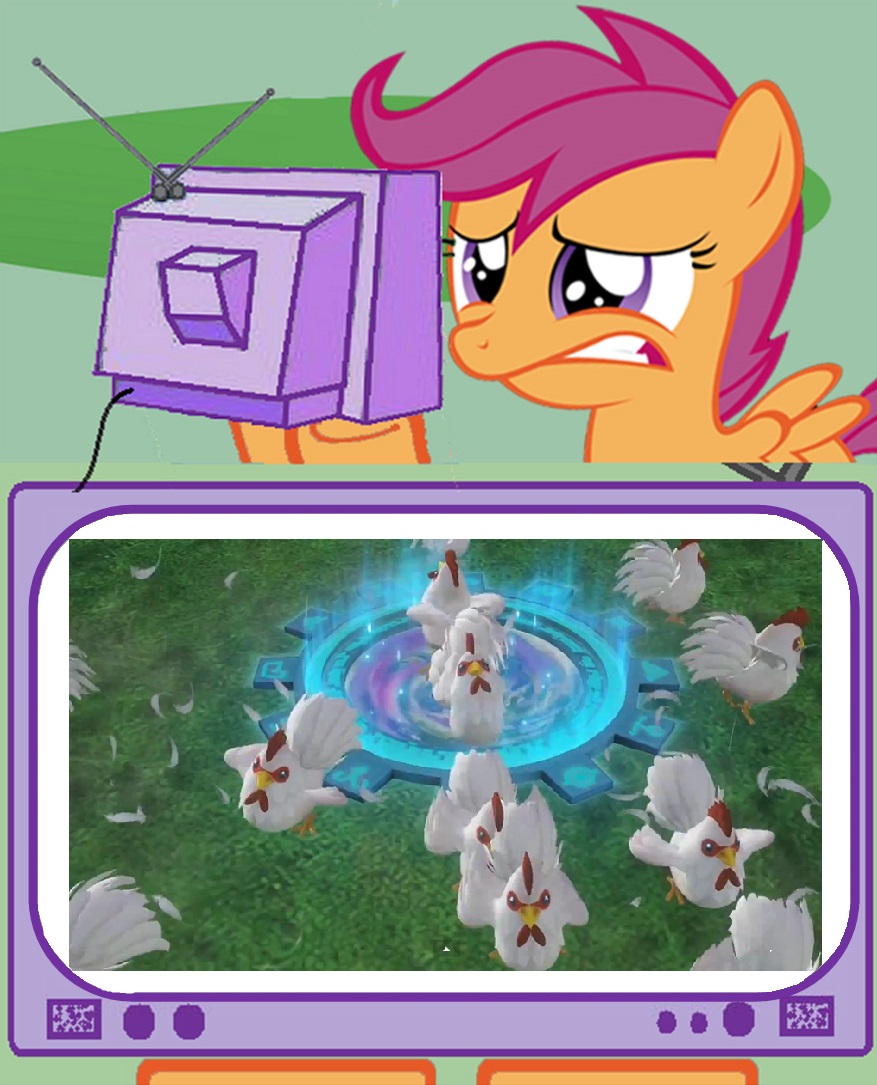 #682503 - safe, scootaloo, chicken, g4, cucco, exploitable meme, hyrule ...