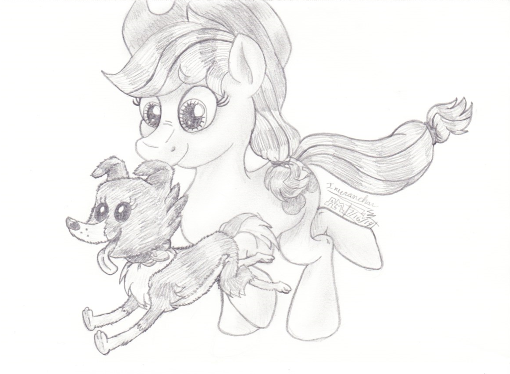 #708613 - safe, artist:inurantchan, applejack, winona, monochrome ...