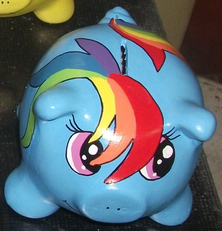 #1006281 - safe, rainbow dash, piggy bank, sculpture - Derpibooru