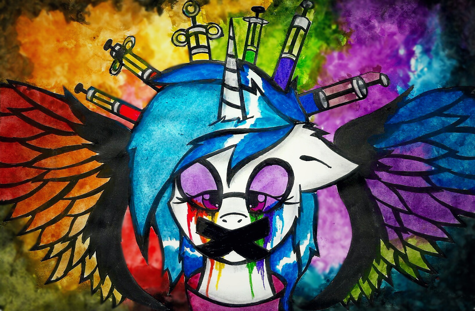 #1040485 - semi-grimdark, artist:canvymamamoo, dj pon-3, vinyl scratch ...