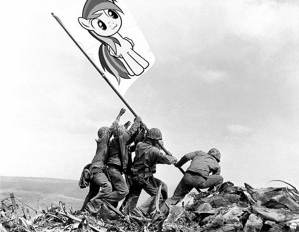 #825290 - safe, rainbow dash, brony, cute, flag, iwo jima, photo ...