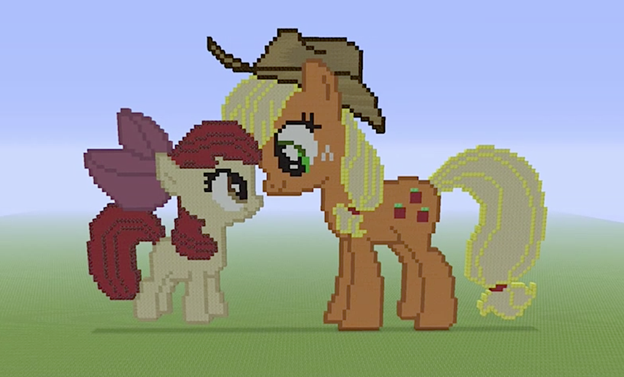 #835335 - safe, apple bloom, applejack, minecraft, minecraft pixel art ...